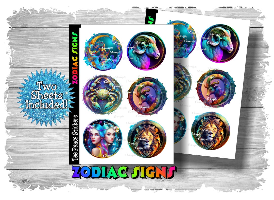 Zodiac Sign Sticker Sheets, 2 Sheet Bundle, Leo Zodiac Stickers, Cancer ...