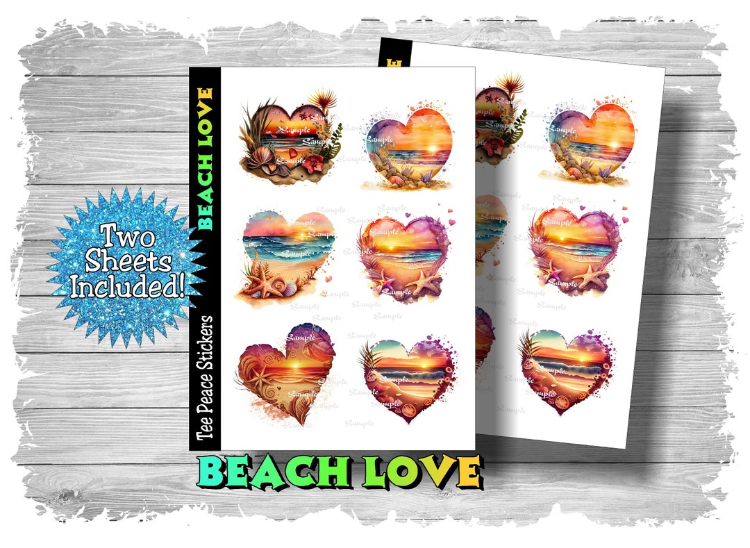 Beach Sticker Sheets, 2 Sheet Bundle, Beach Sunset Stickers, Summer ...