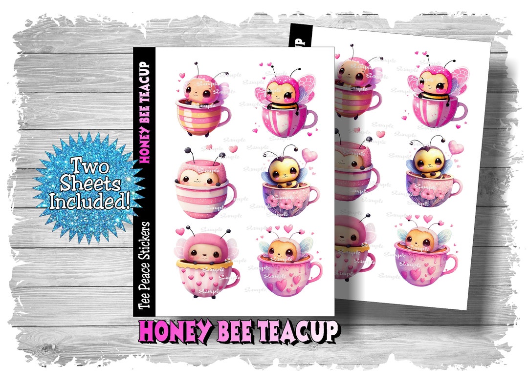 Honey Bee Teacup Sticker Sheets, 2 Sheet Bundle, Honey Comb Planner ...