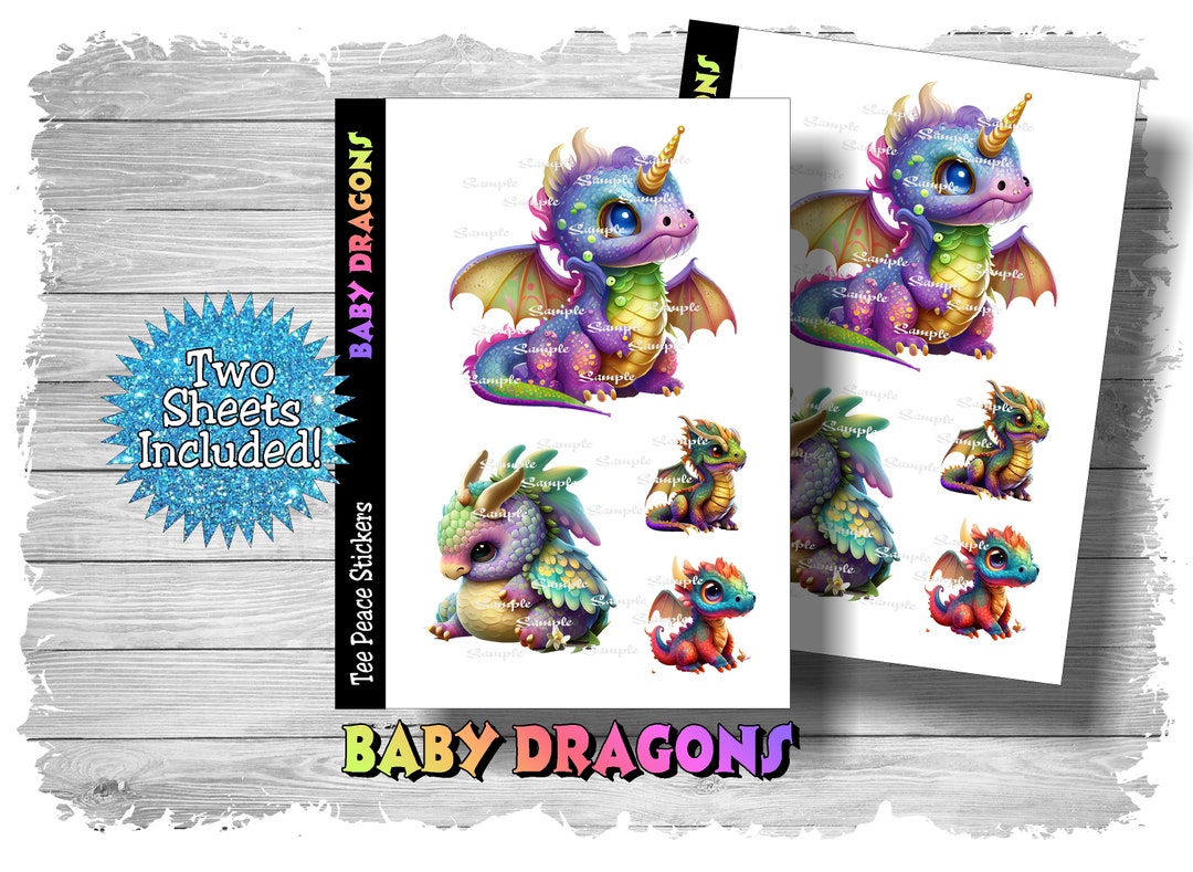 Dragon Sticker Sheets, 2 Sheet Bundle, Baby Dragon Stickers, Little ...
