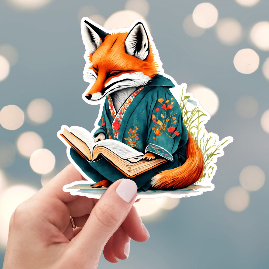 Woodland Fox Sticker, Fox Reading Book Sticker, Red Fox Sticker, Fox ...