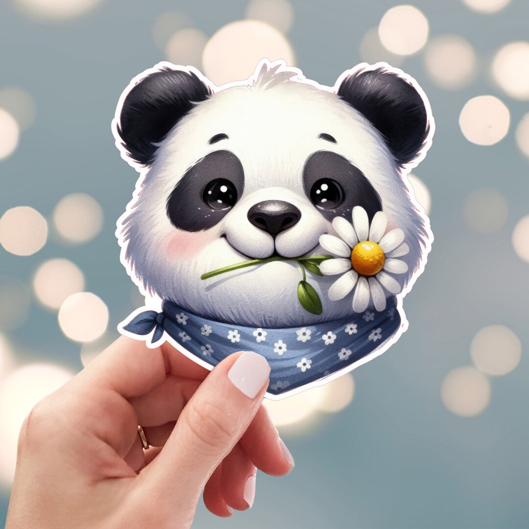 Panda Bear Sticker, Daisy Flower Sticker, Zoo Panda Bear Sticker ...