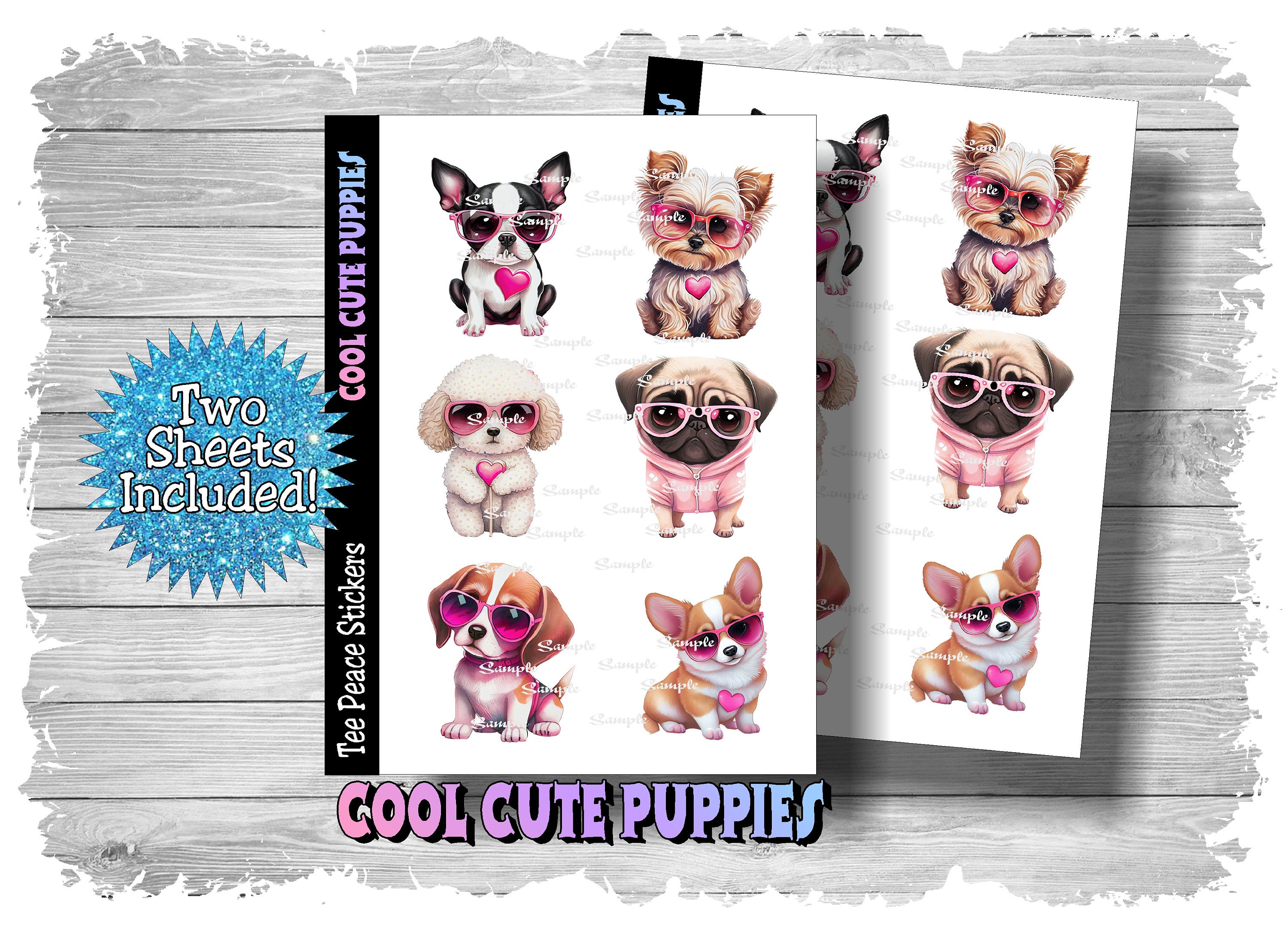 Cool Puppy Dog Sticker Sheets, 2 Sheet Bundle, Sunglass Puppies Planner ...