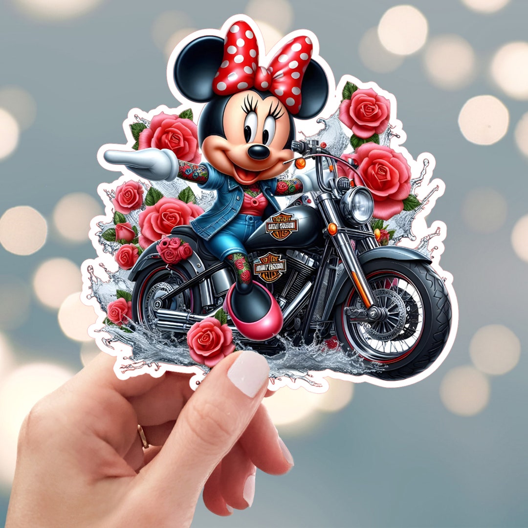 Minnie Mouse Sticker, Minnie Motorcycle Sticker, Biker Girl Sticker ...
