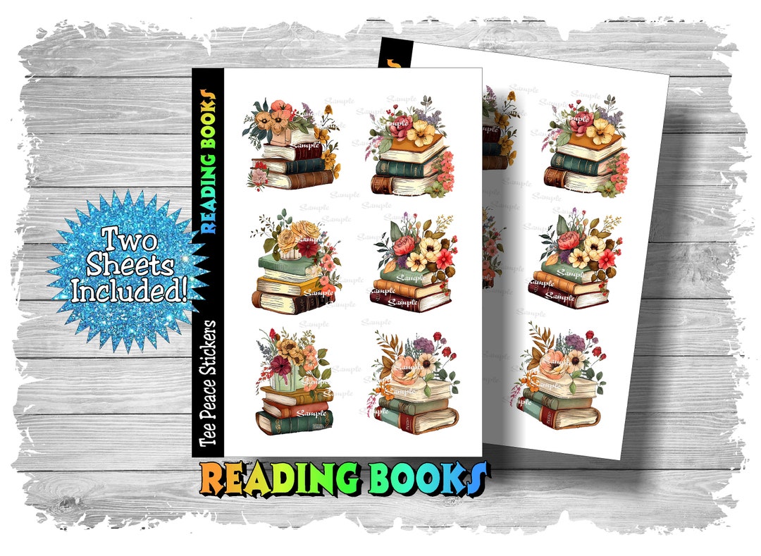 Stack of Books Sticker Sheets, 2 Sheet Bundle, Floral Books Planner ...