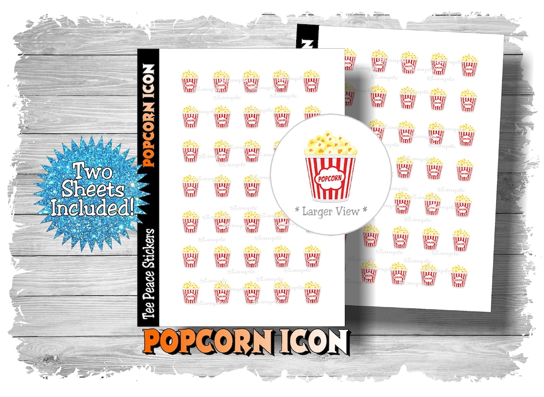 Popcorn Icon Sticker Sheets, 2 Sheet Bundle, Movie Theater Icon ...