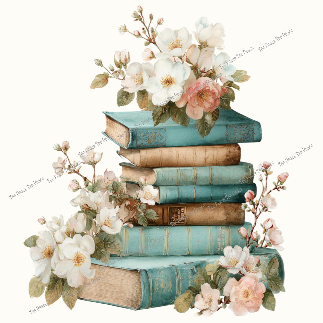 Floral Stack of Books Fabric Panel, Quilt Sewing Square, Multiple Sizes ...