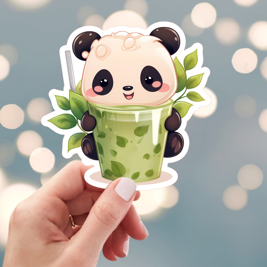 Panda Green Tea Sticker, Macha Tea Sticker, Kawaii Panda Drink Sticker ...