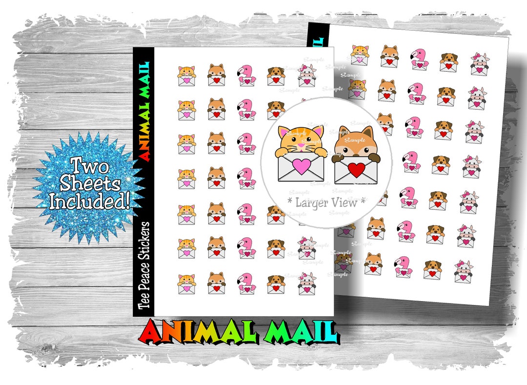 Animal Mail Icon Sticker Sheets, 2 Sheet Bundle, Mail Day Icon Stickers ...