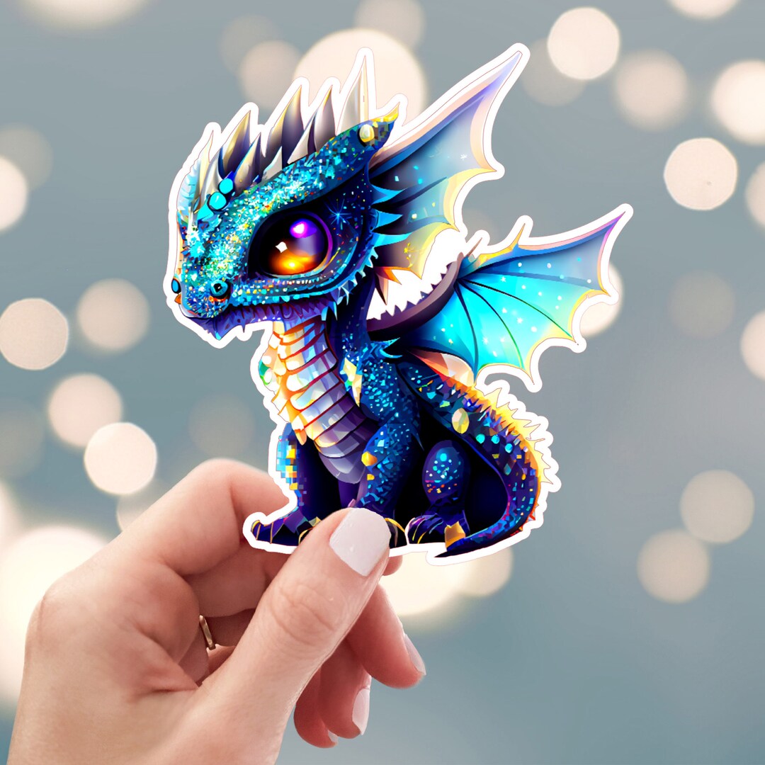 Bejeweled Dragon Sticker, Blue Dragon Sticker, Winged Dragon Sticker ...