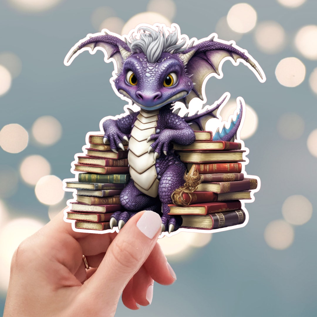 Dragon Sticker, Reading Book Dragon Large Sticker, Purple Dragon ...