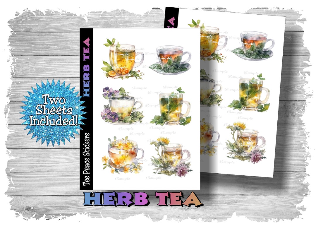 Herb Tea Sticker Sheets, 2 Sheet Bundle, Herbalist Stickers, Teacup ...