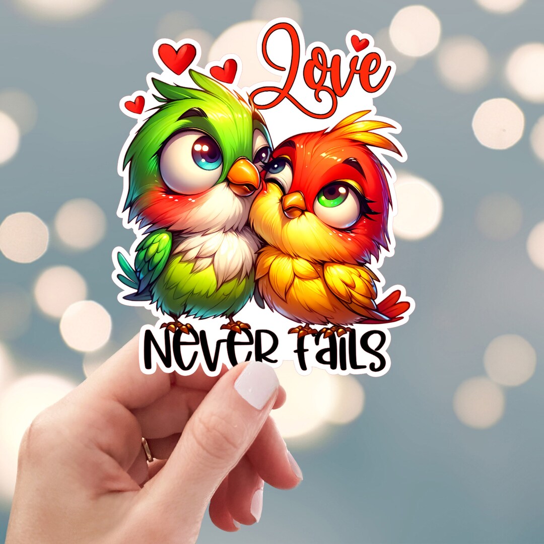 Love Never Fails Sticker, Parakeet Love Birds Sticker, Tropical Parrots ...