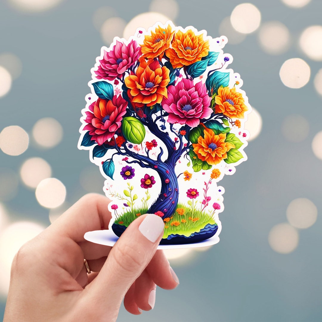 Floral Tree Sticker, Autumn Tree Sticker, Family Tree Sticker, Colorful ...