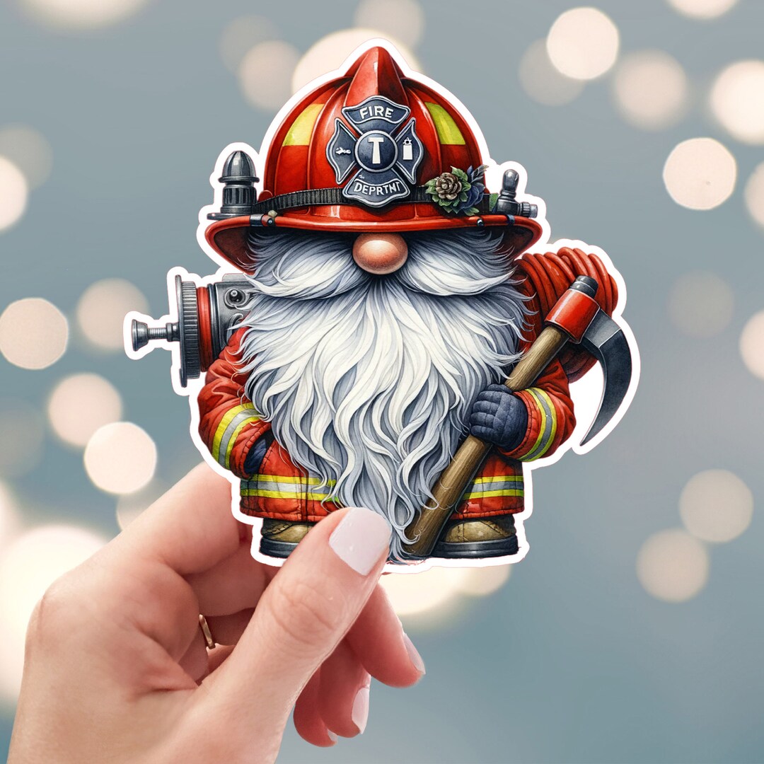 Fireman Sticker, Fire Fighter Sticker, Gnome Fireman Sticker, Kawaii ...