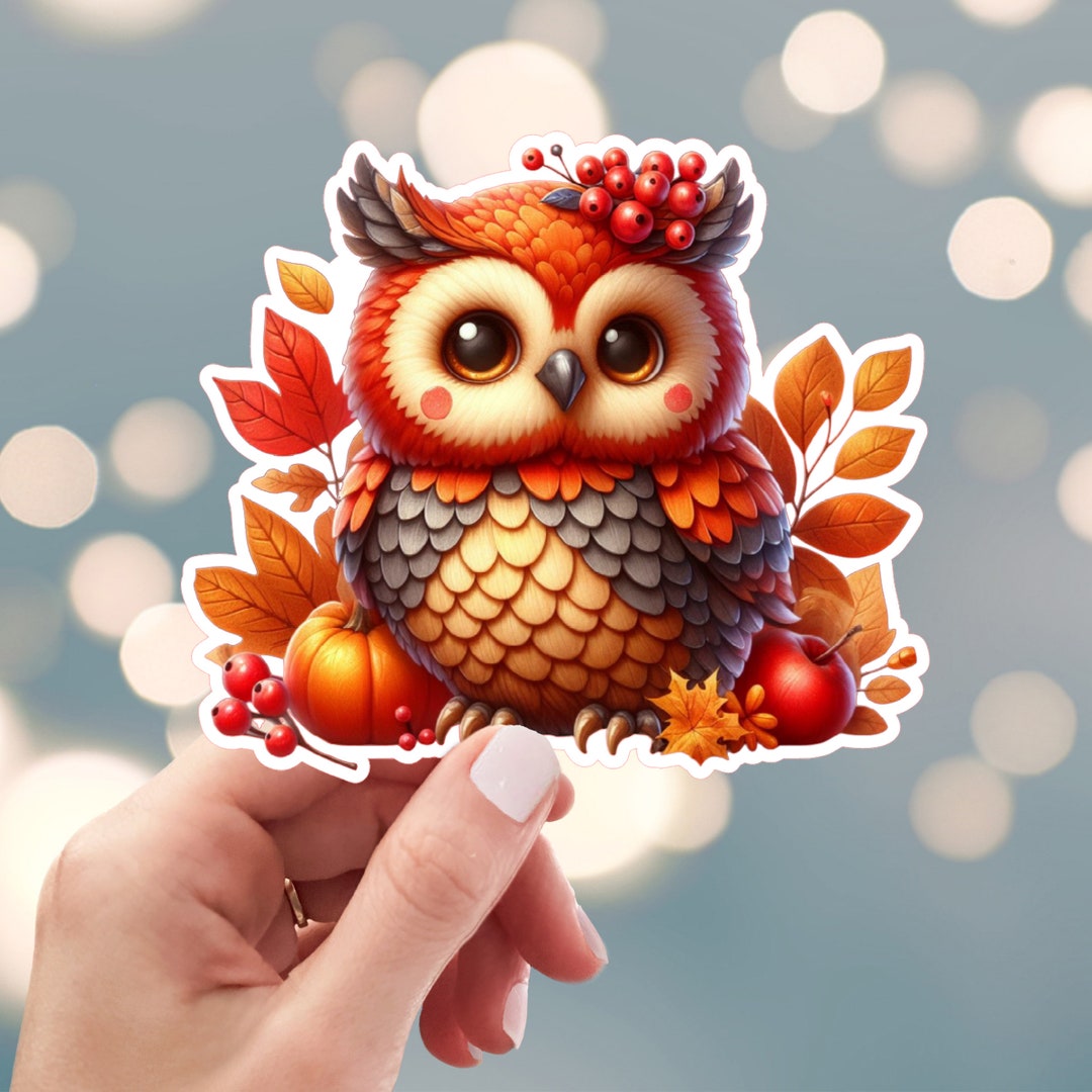Autumn Owl Sticker, Fall Leaf Owl Sticker, Pumpkin Patch Owl Sticker ...
