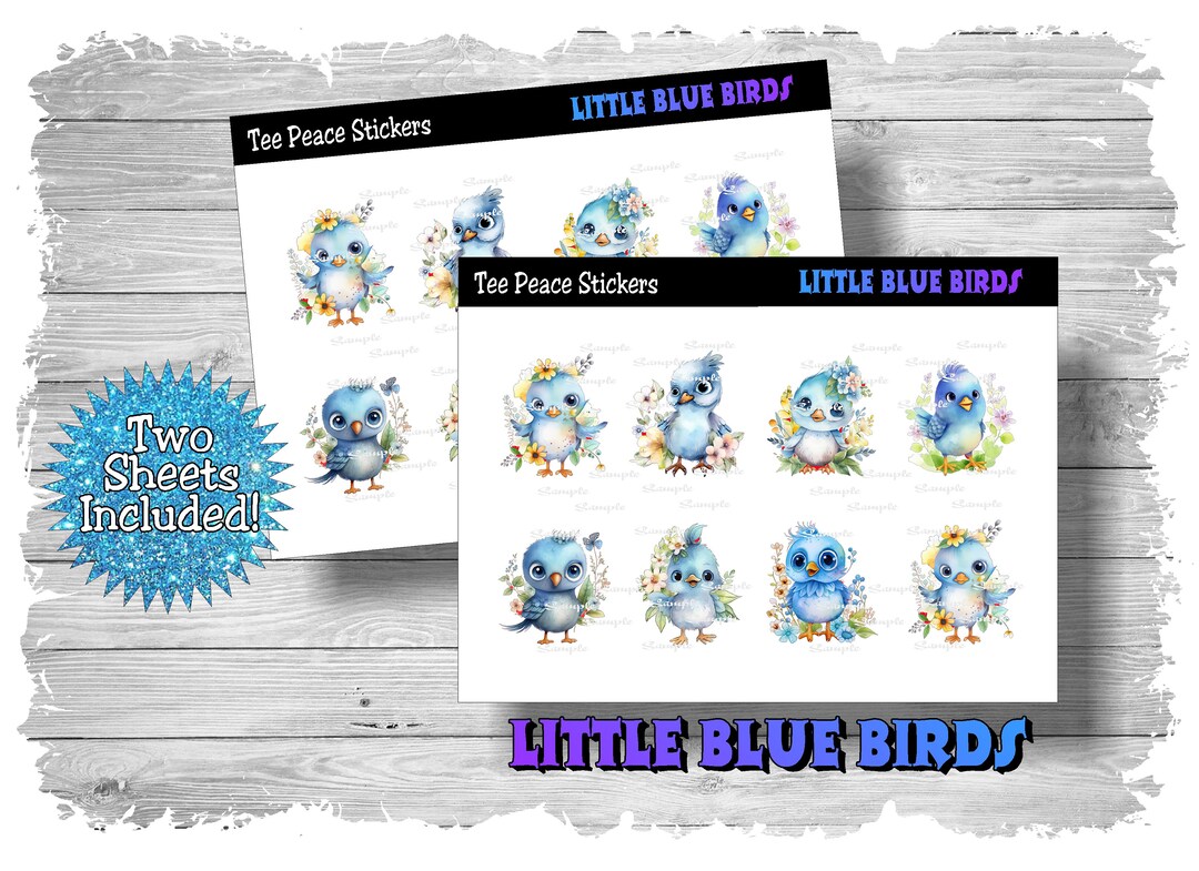 Blue Bird Sticker Sheets, 2 Sheet Bundle, Bluebird Stickers, Baby Bird ...