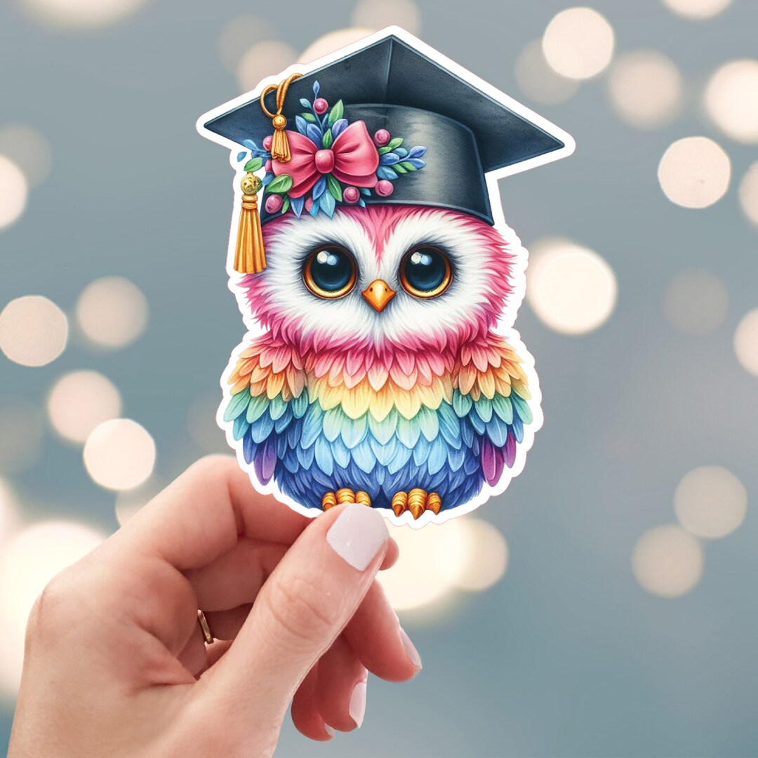 Graduation Owl Sticker, Rainbow Owl Sticker, Kindergarten Graduation ...