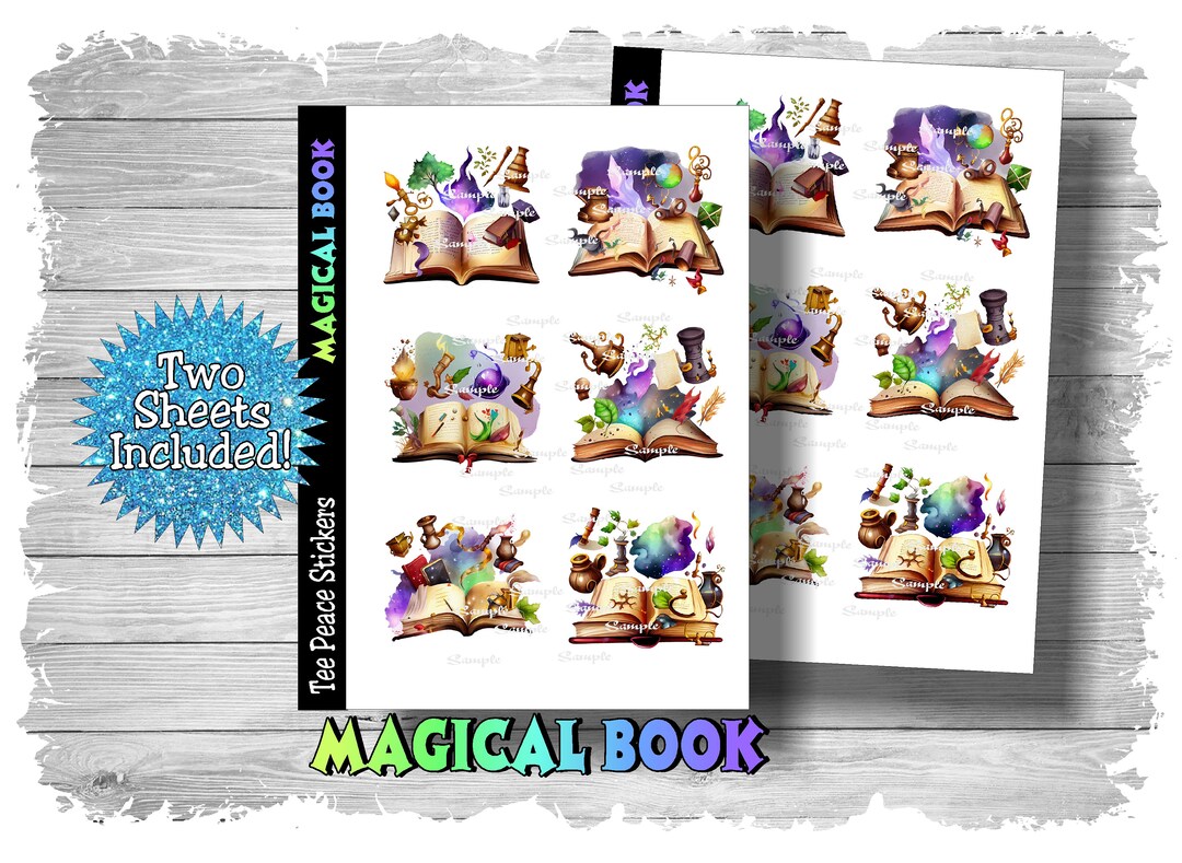 Magic Book Sticker Sheets, 2 Sheet Bundle, Witch Book Stickers, Potion ...