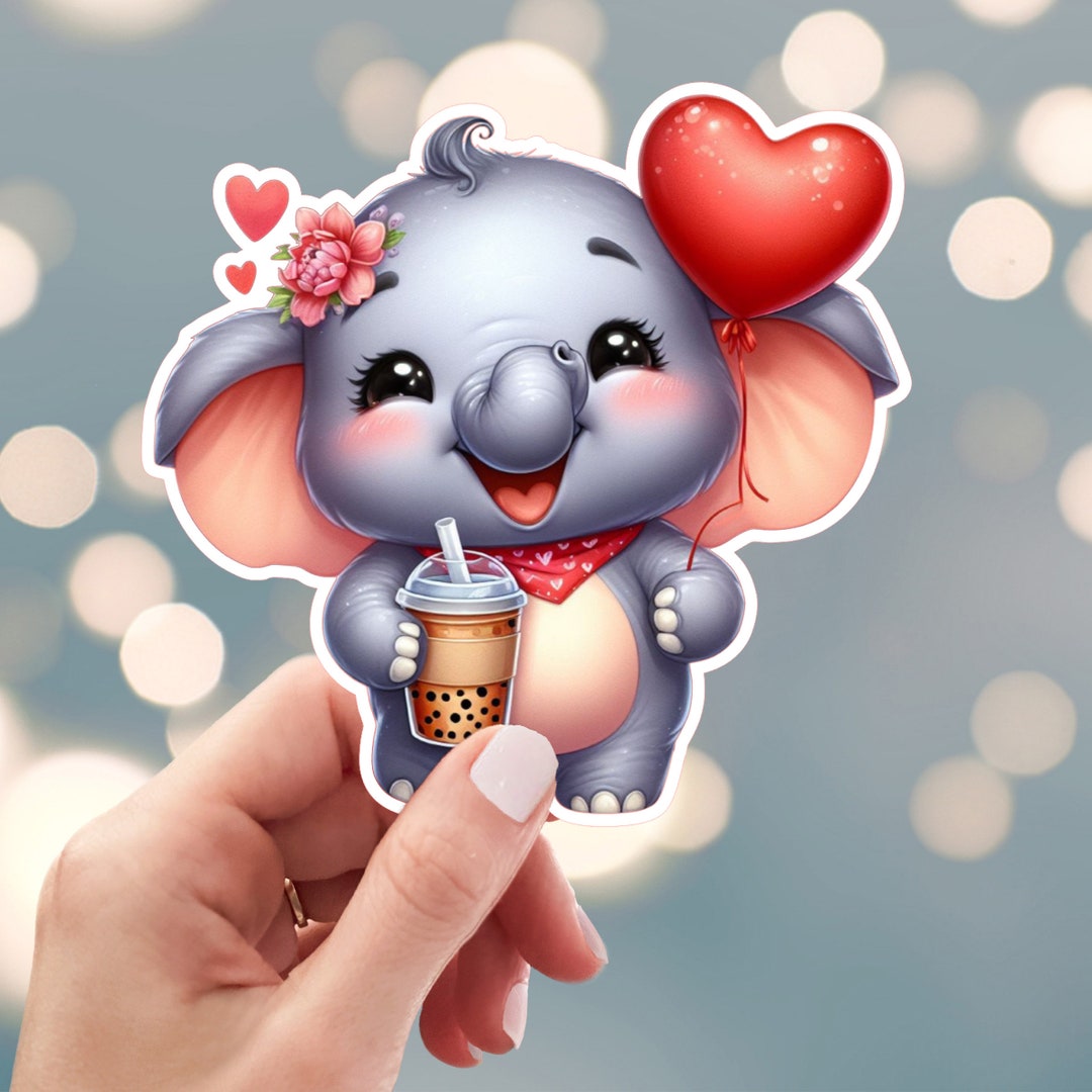 Elephant Boba Tea Sticker, Bubble Tea Sticker, Gourmet Ice Coffee ...
