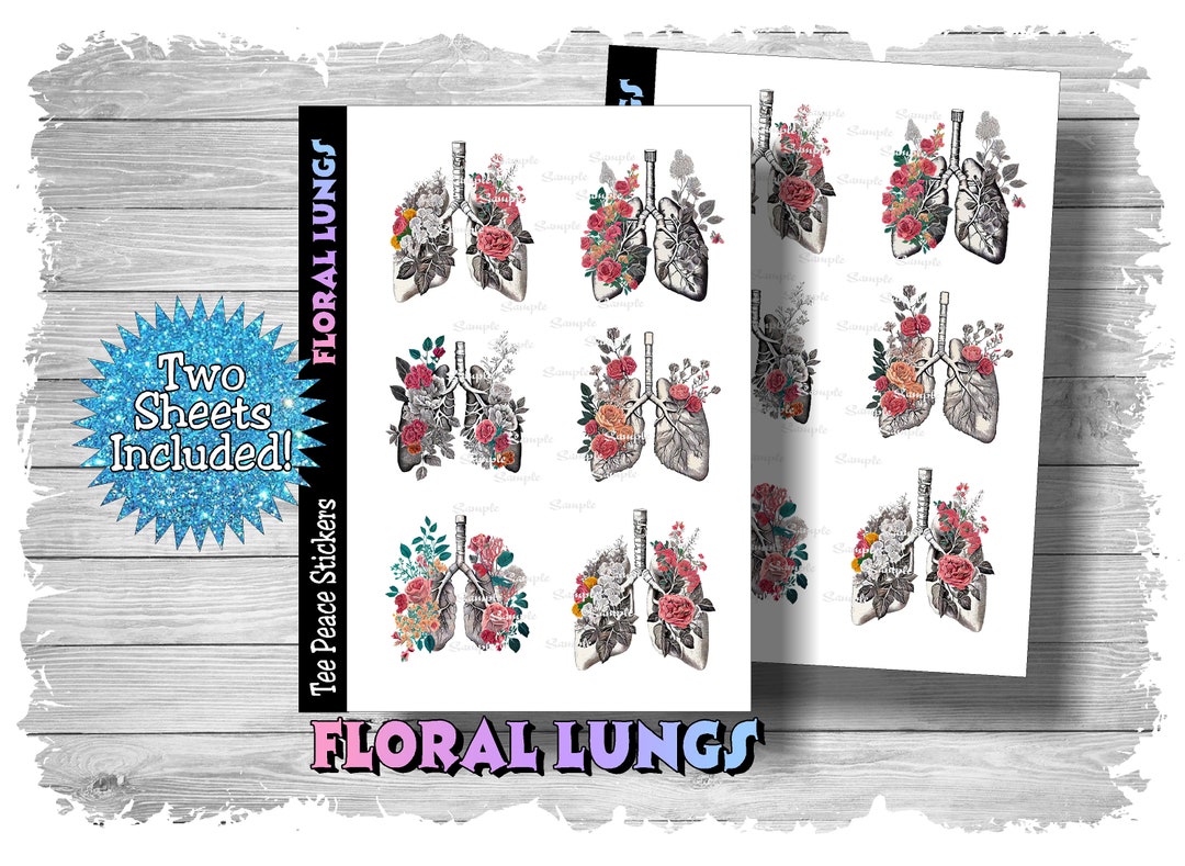 Floral Lungs Sticker Sheets, 2 Sheet Bundle, Lung Stickers, Lung Cancer ...