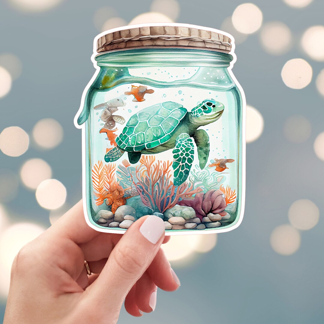 Sea Turtle Sticker, Turtle in A Jar Sticker, Green Turtle Sticker, Save ...