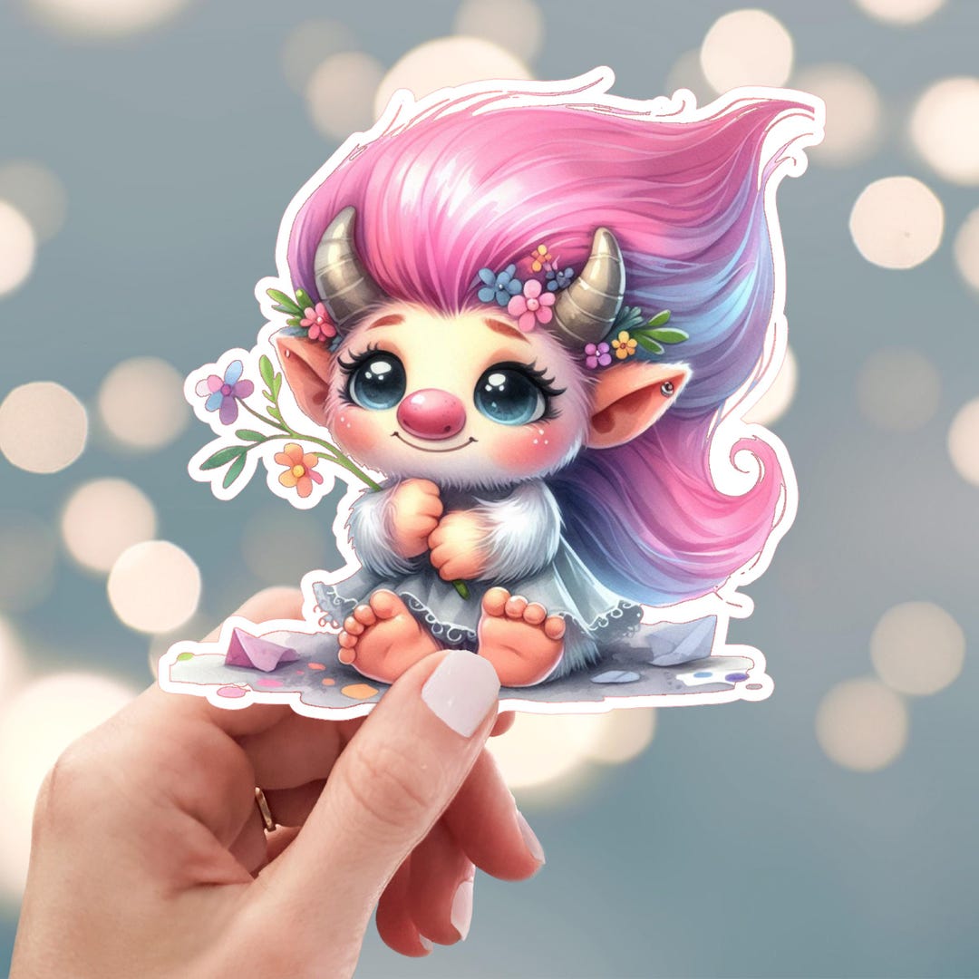 Little Troll Books Sticker, Baby Troll Sticker, Floral Troll Sticker ...