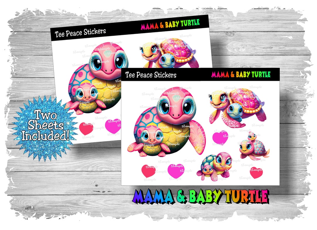 Mama Baby Turtle Sticker Sheets, 2 Sheet Bundle, Little Turtles ...