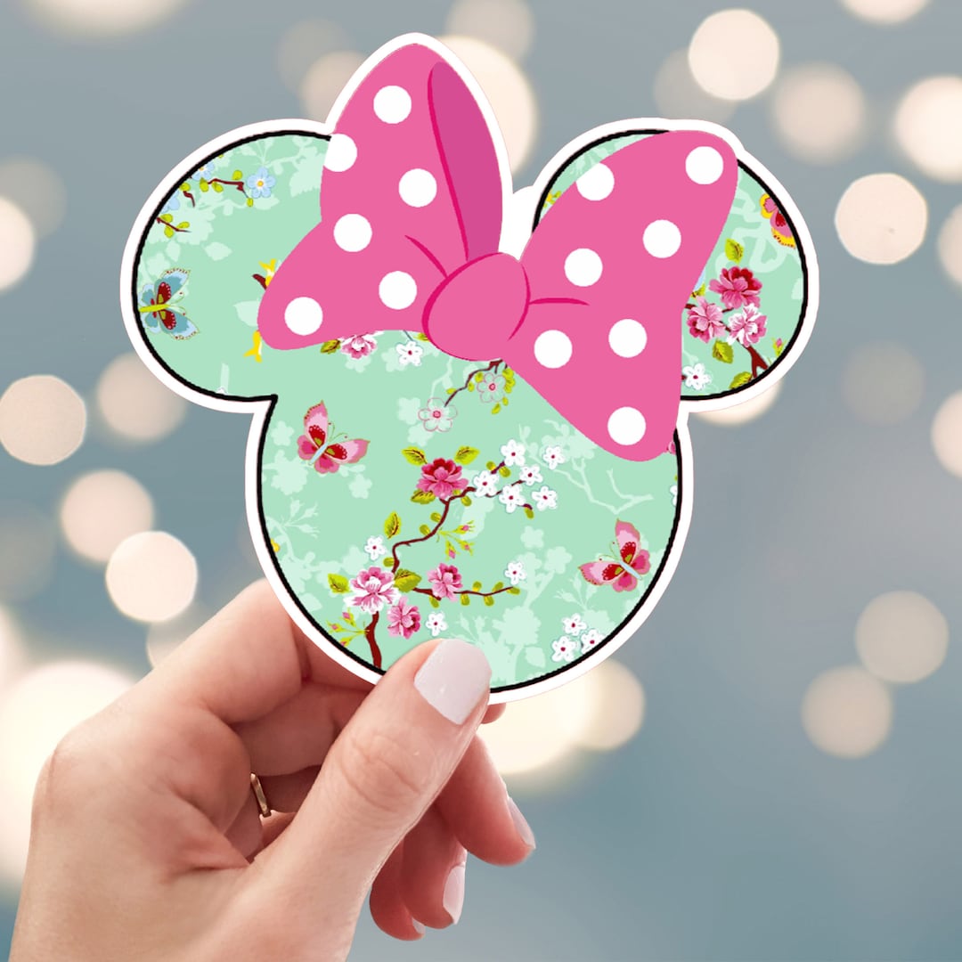 Minnie Head Sticker, Floral Minnie Mouse Sticker, Pink Minnie Bow ...