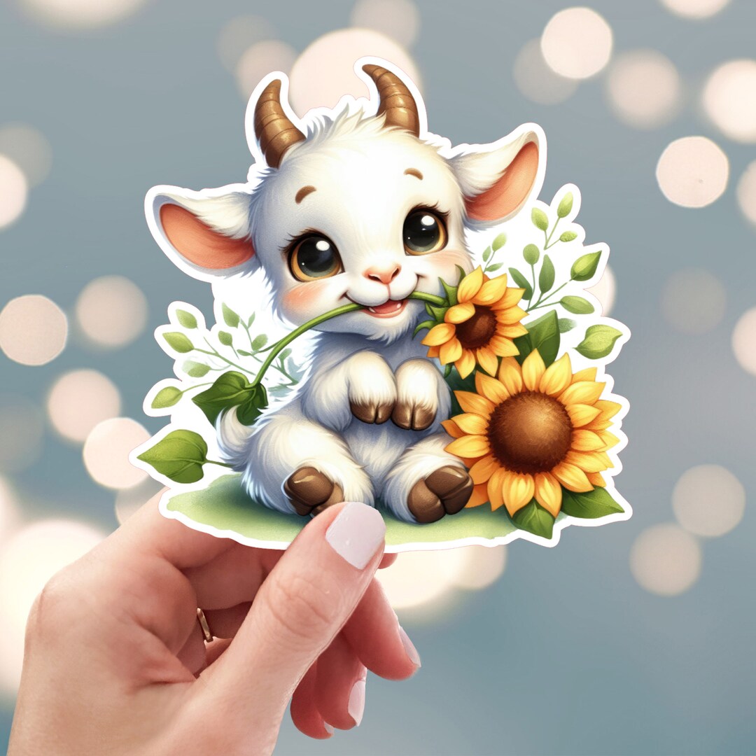 Baby Goat Sticker, Sunflower Goat Sticker, Farm Goat Sticker, Kawaii ...