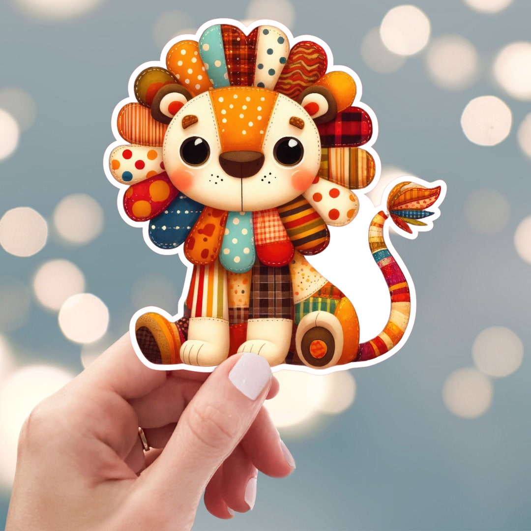 Patchwork Quilted Lion Sticker, Stuffed Animal Sticker, Quilted Stuffed ...