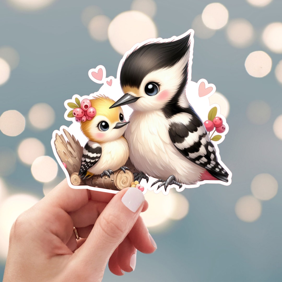 Woodpecker Birds Sticker, Mommy & Baby Sticker, Baby Shower Sticker ...