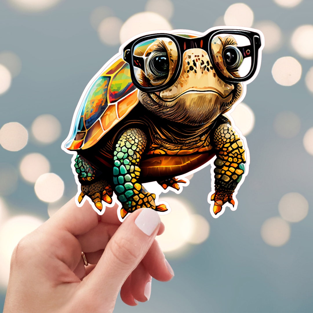 Sea Turtle Sticker, Green Turtle Sticker, Turtle Wearing Glasses ...