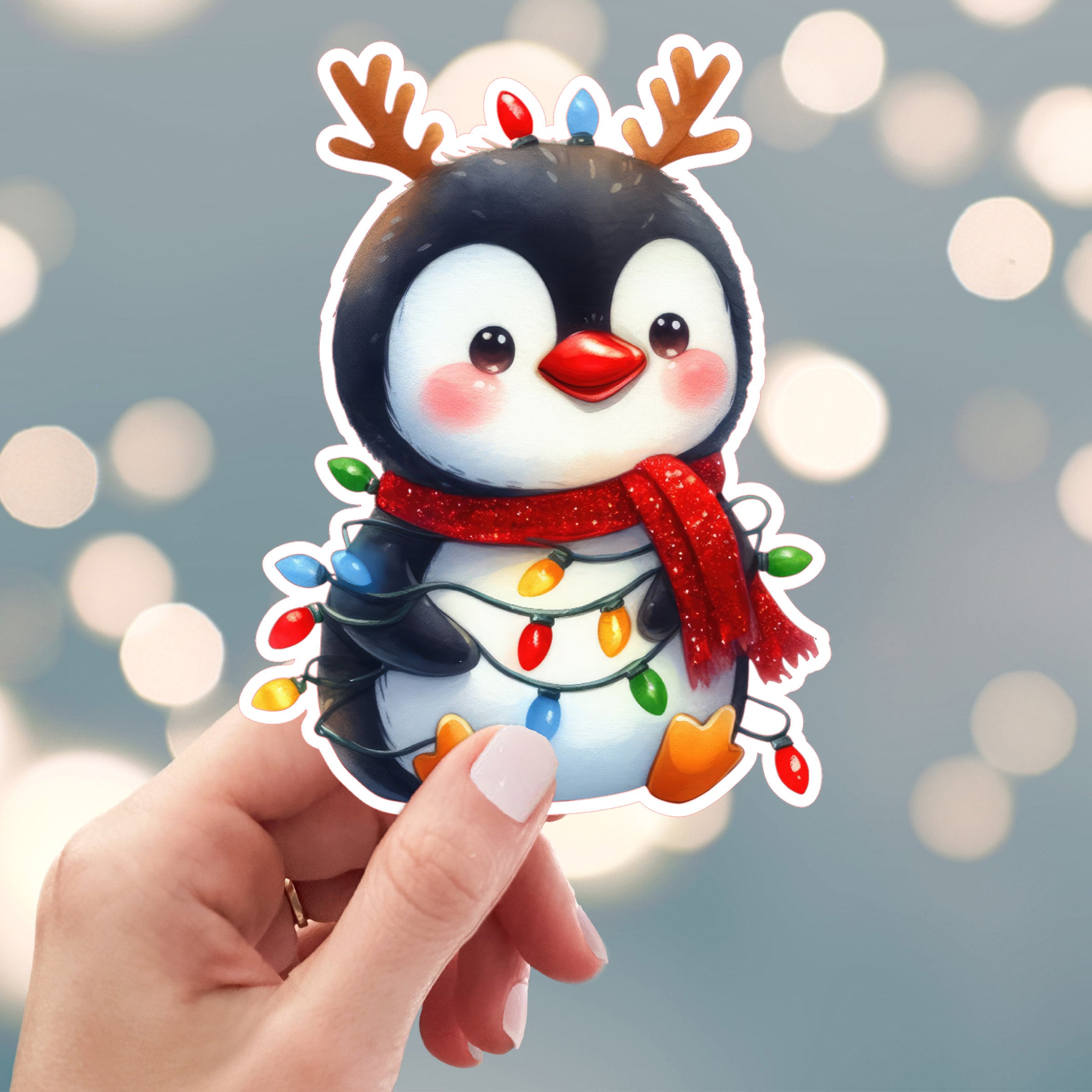 Christmas Penguin Sticker, Christmas Lights Sticker, Reindeer Antlers ...