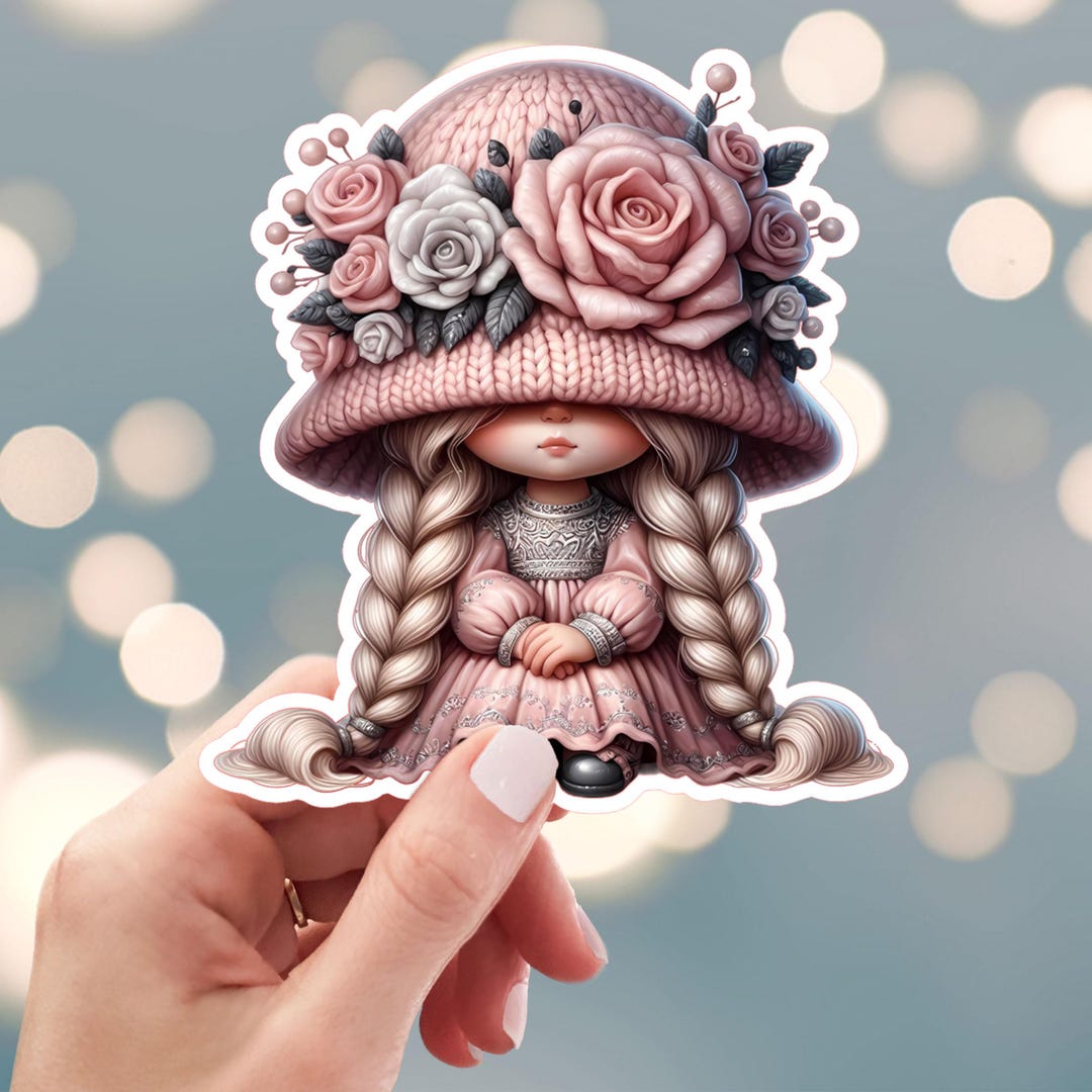 Pink Rose Girl Sticker, Garden Gnome Girl Sticker, Flower Gnome Sticker ...