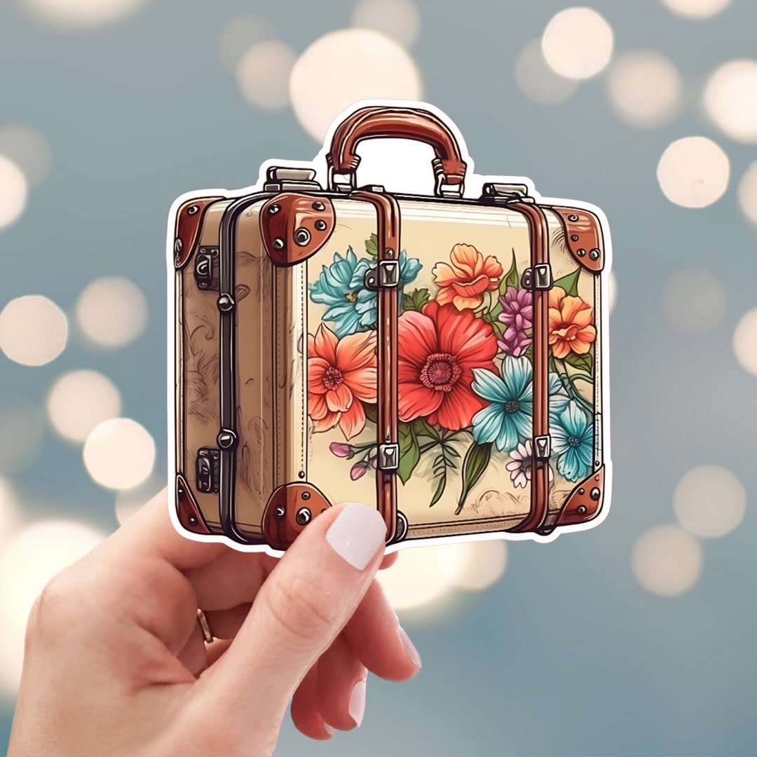 Luggage Sticker, Floral Vintage Sticker, Floral Briefcase Sticker ...