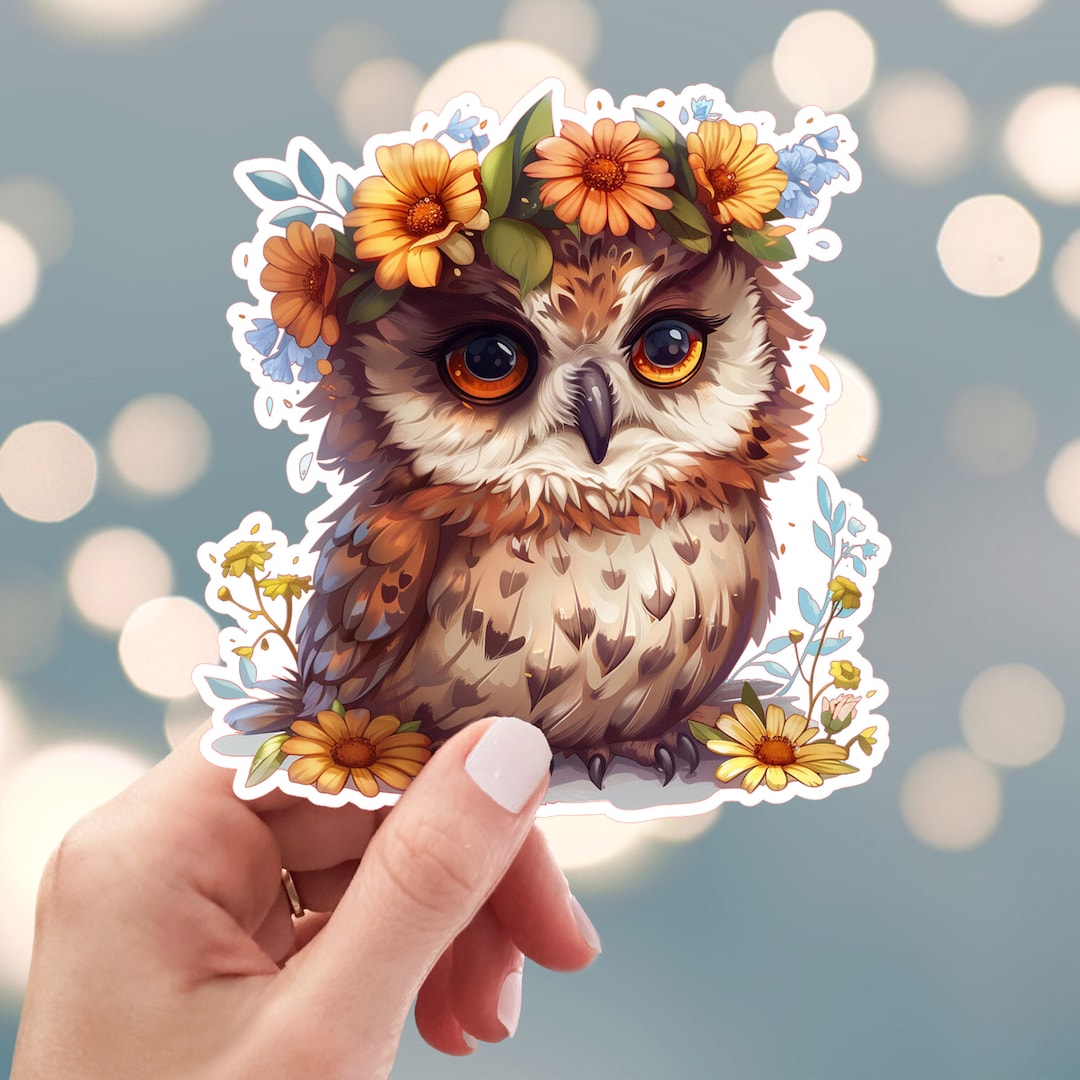 Autumn Owl Sticker, Baby Owl Sticker, Floral Owl Sticker, Garden Owl ...