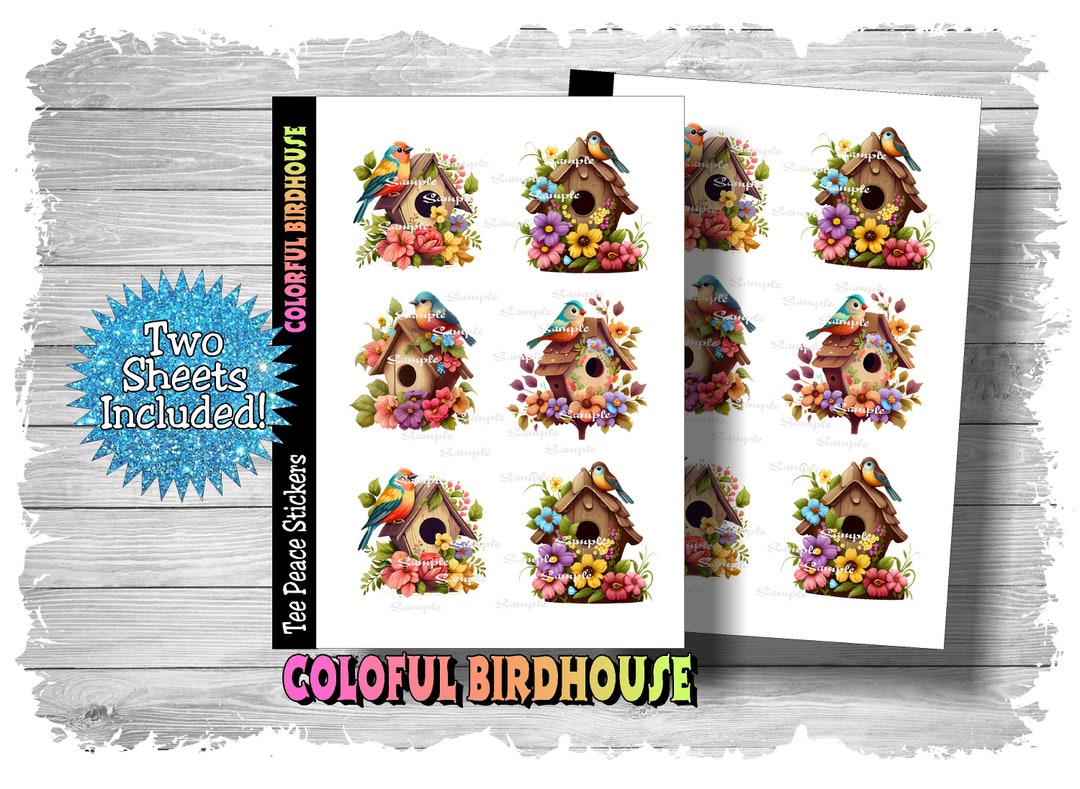 Birdhouse Sticker Sheets, 2 Sheet Bundle, Colorful Birds Stickers ...