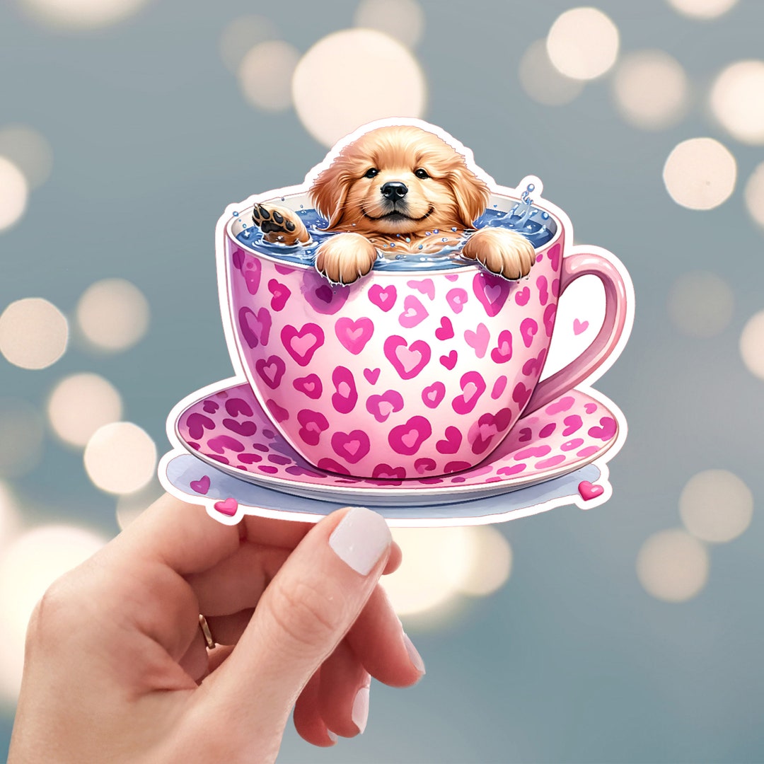 Puppy Cup Sticker, Yellow Lab Sticker, Pink Coffee Cup Sticker, Dog ...
