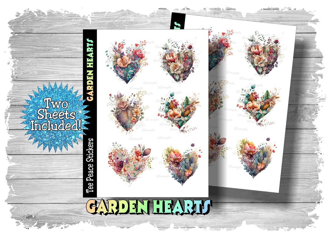 Floral Heart Sticker Sheets, 2 Sheet Bundle, Garden Heart Planner ...