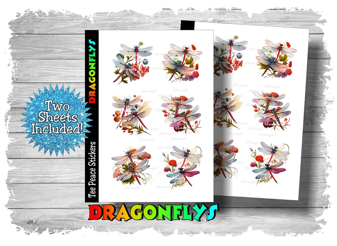 Dragonfly Sticker Sheets, 2 Sheet Bundle, Insect Stickers, Dragon Fly ...