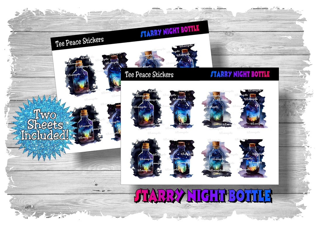 Night in A Jar Sticker Sheets, 2 Sheet Bundle, Starry Night Stickers ...