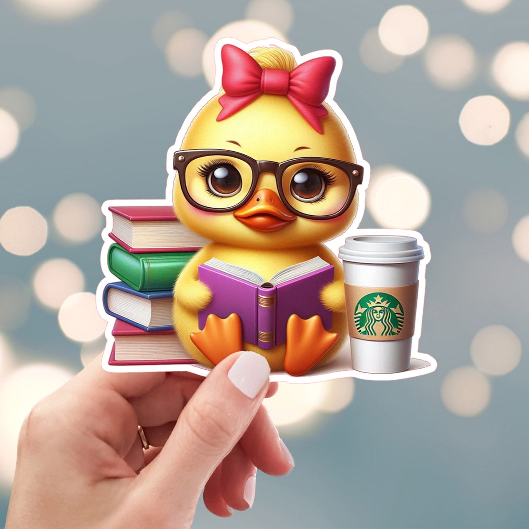 Cute Yellow Duck Sticker, Back to School Books Sticker, Cup of Coffee ...