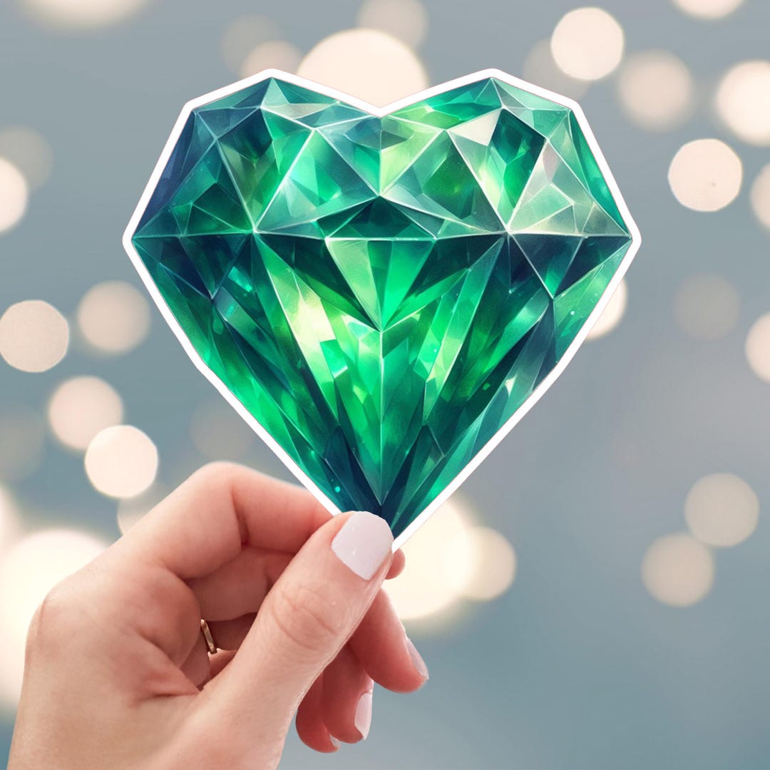 Green Gem Sticker, Emerald Jewel Sticker, Green Heart Diamond Sticker ...