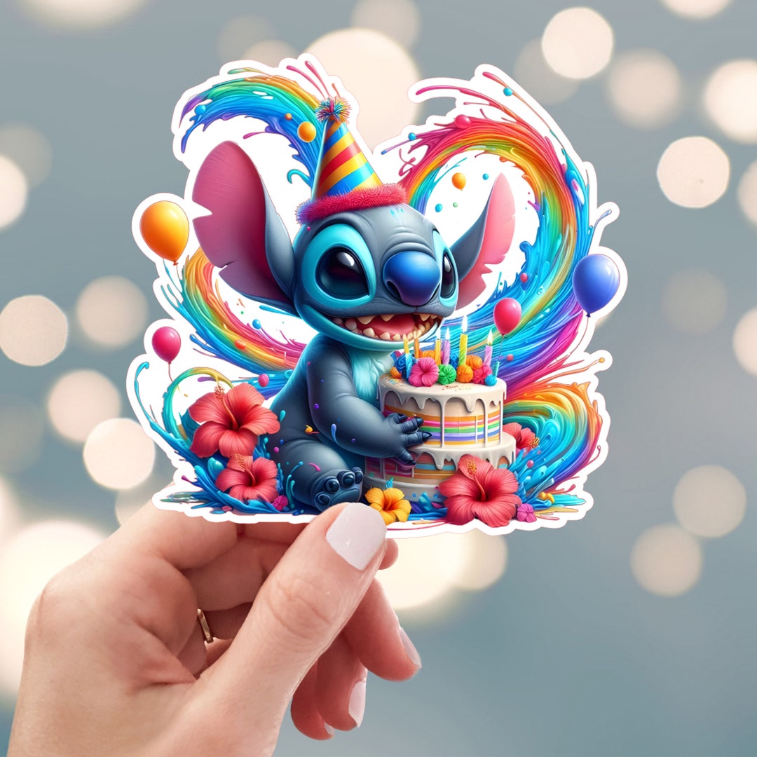 Stitch Sticker, Birthday Cake Sticker, Birthday Party Sticker, Happy ...