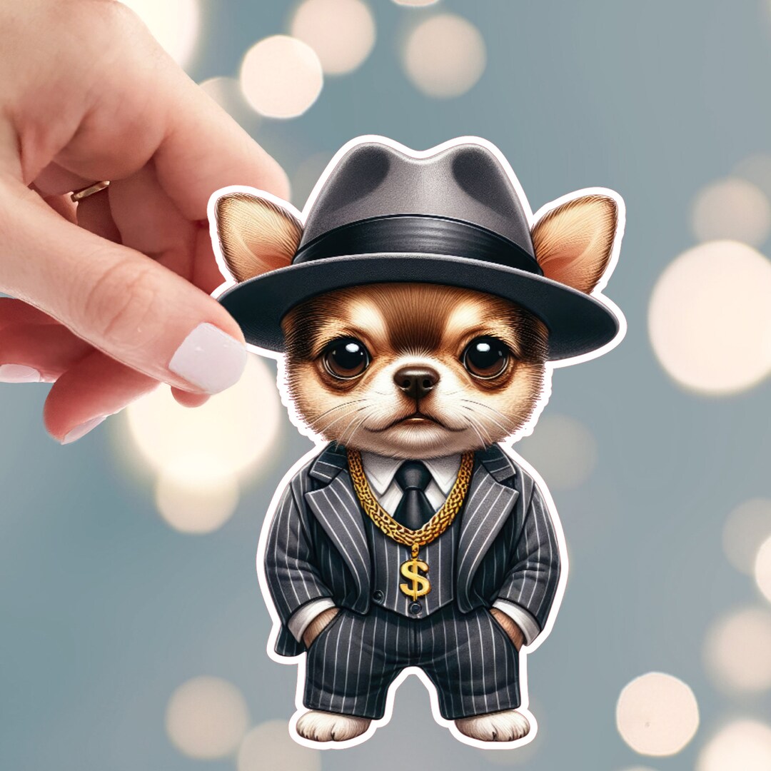 Gangster Dog Sticker, Gangster Chihuahua Sticker, Puppy Wearing A Suit ...