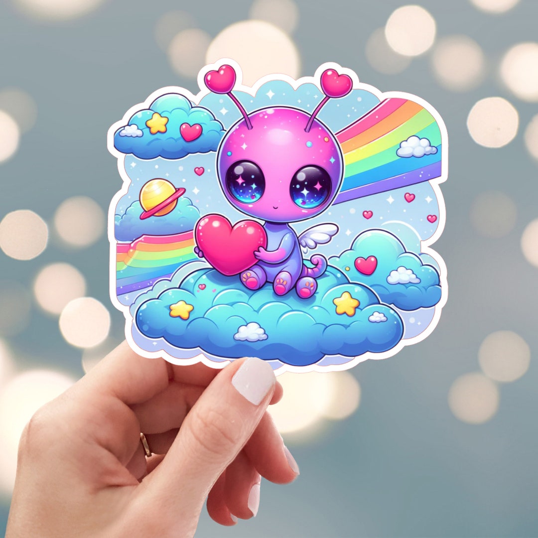 Rainbow Alien Sticker, Love Alien Sticker, Outer Space Alien Sticker ...