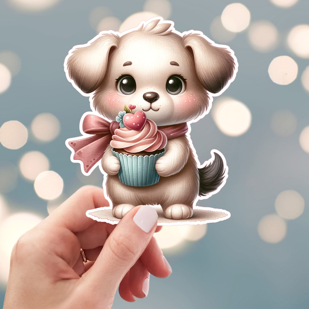Puppy Dog Sticker, Love Cupcake Sticker, Frosted Birthday Cupcake ...