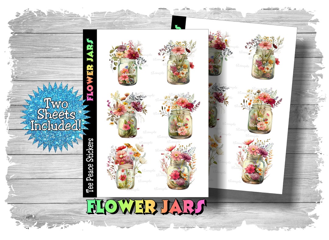 Flower Jar Sticker Sheets, 2 Sheet Bundle, Wildflower Stickers, Flower ...