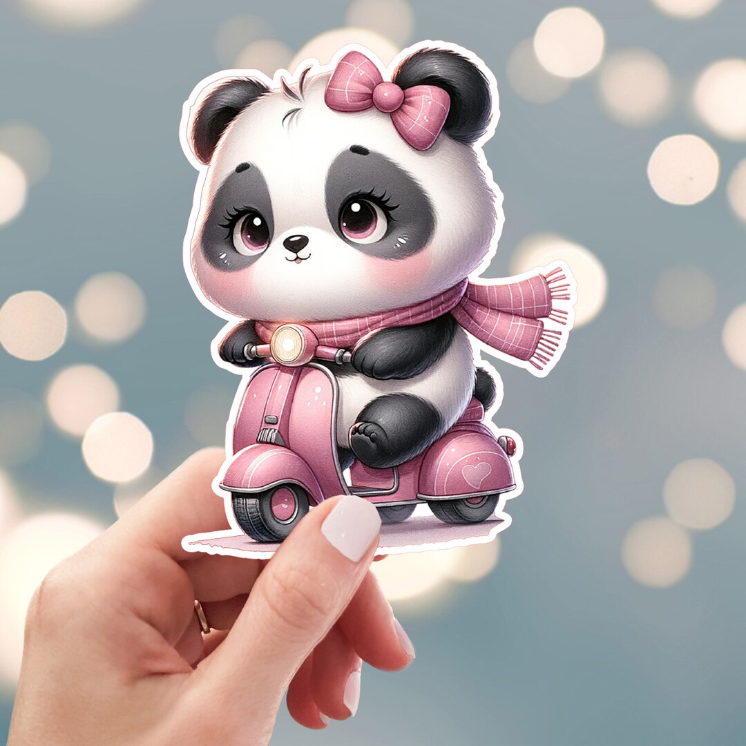 Panda Bear Sticker, Pink Scooter Sticker, Pink Vespa Sticker, Kawaii ...